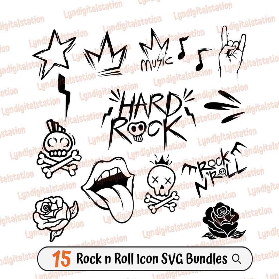 Rock N Roll Icon Bundles Svg | Hard Rock Clipart | Rock Music Cut File ...