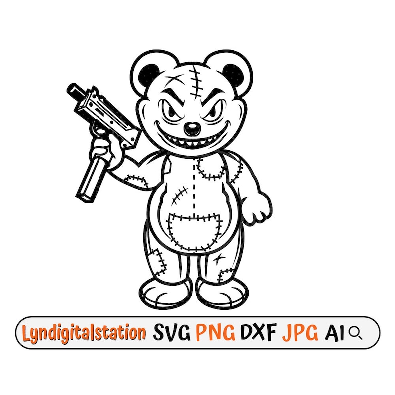 Killer Teddy Svg | Scary Teddy With Gun Clipart | Evil Teddy Cut File ...