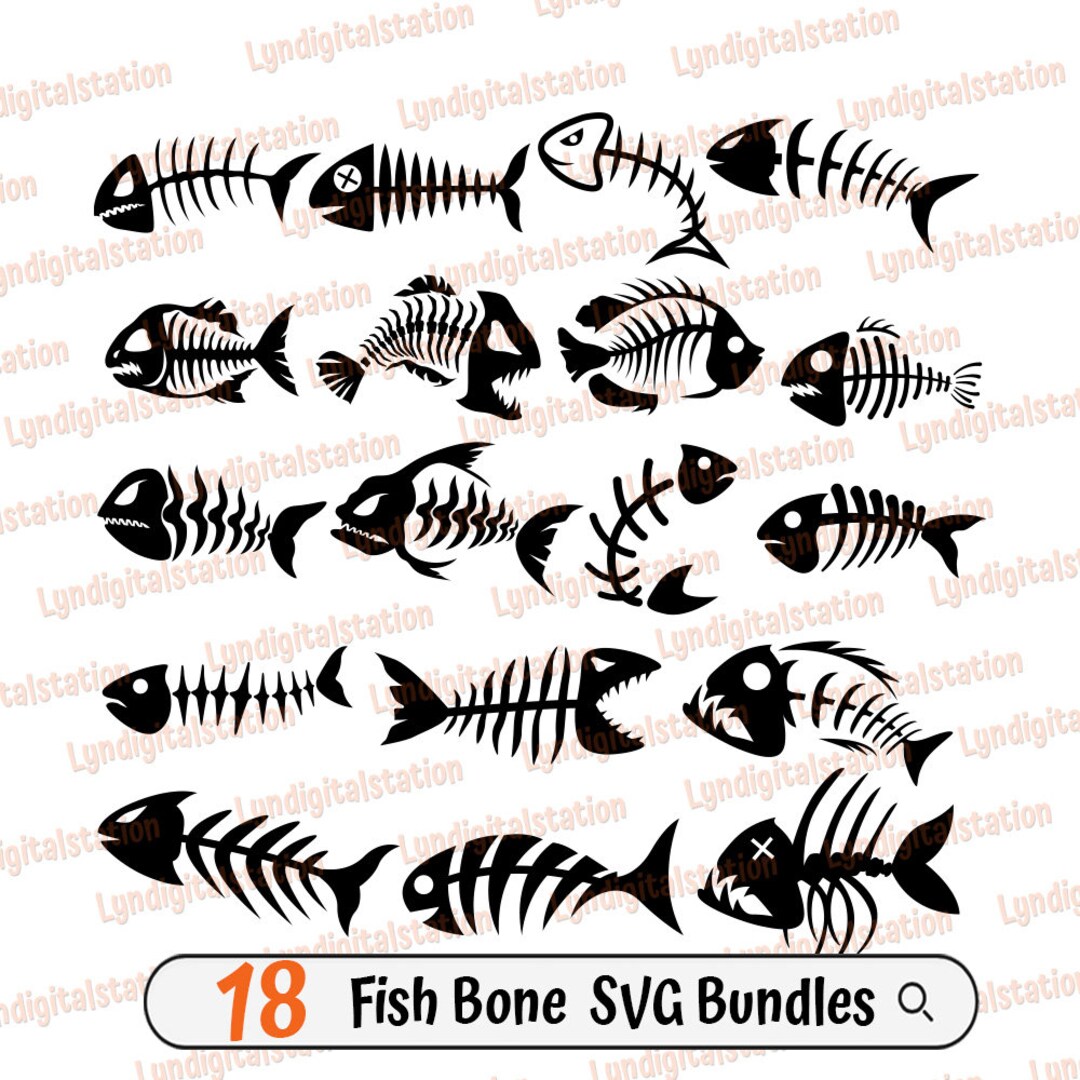 18 Fish Bone Bundles Svg | Angler Fish Clipart | Dead Fish Cut File ...