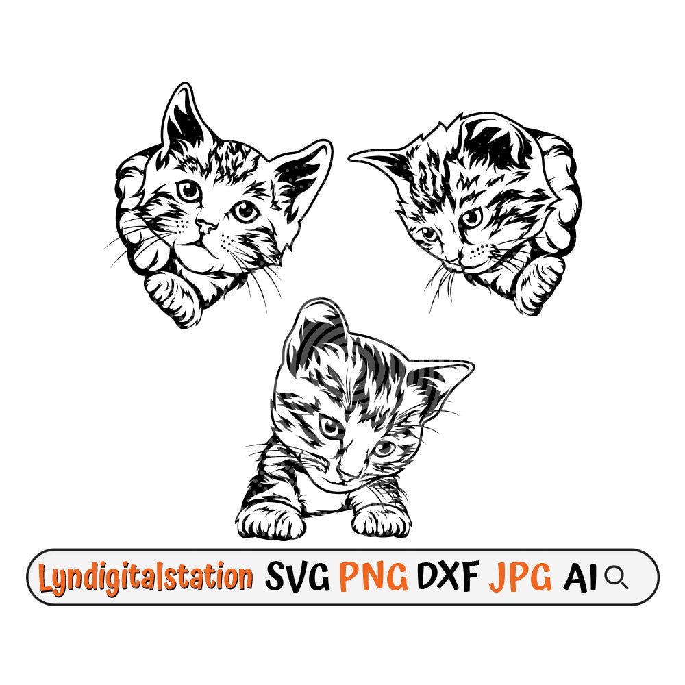 Peeking Kittens Svg Cat Clipart Cat Cut File 3 Kittens - Etsy