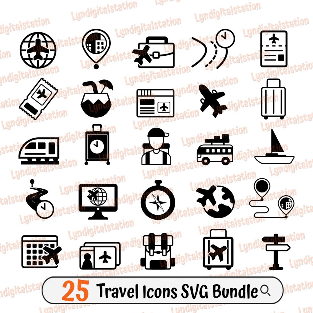 25 Travel Icons Bundles Svg | Vacation Clipart | World Tour Cut File ...