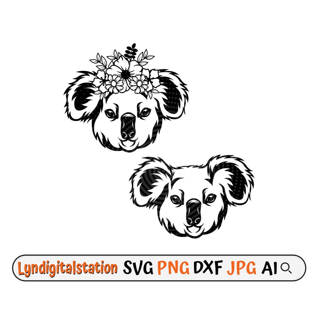 Koala Peeking Svg | Two Koalas Face Clipart | Floral Koala Face Cut ...