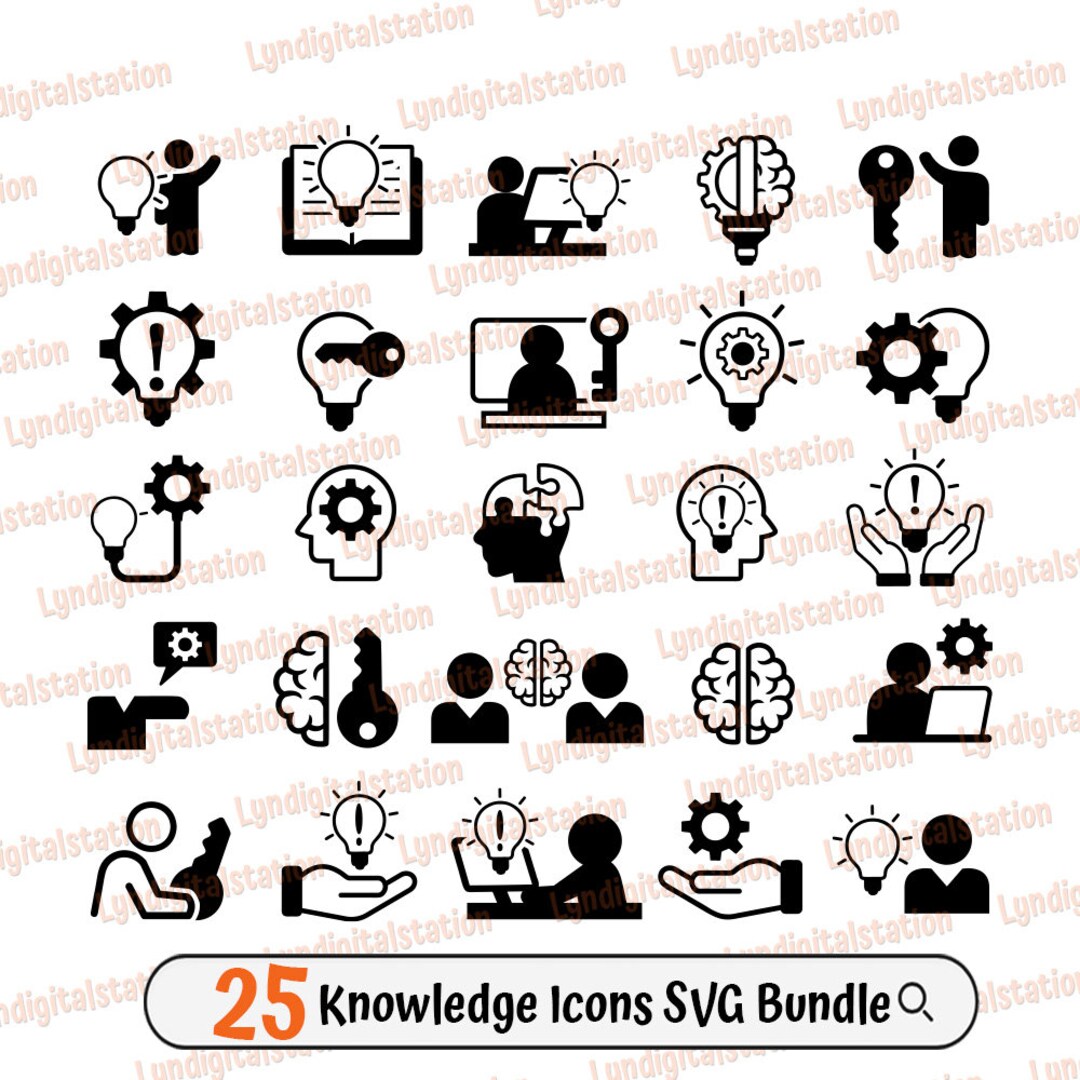 25 Knowledge Icons Bundles Svg | Thinking Bulb Clipart | Idea Cut File ...