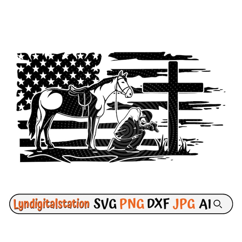 US Kneeling Cowboy in the Cross Svg Praying Cowboy Clipart Memorial ...