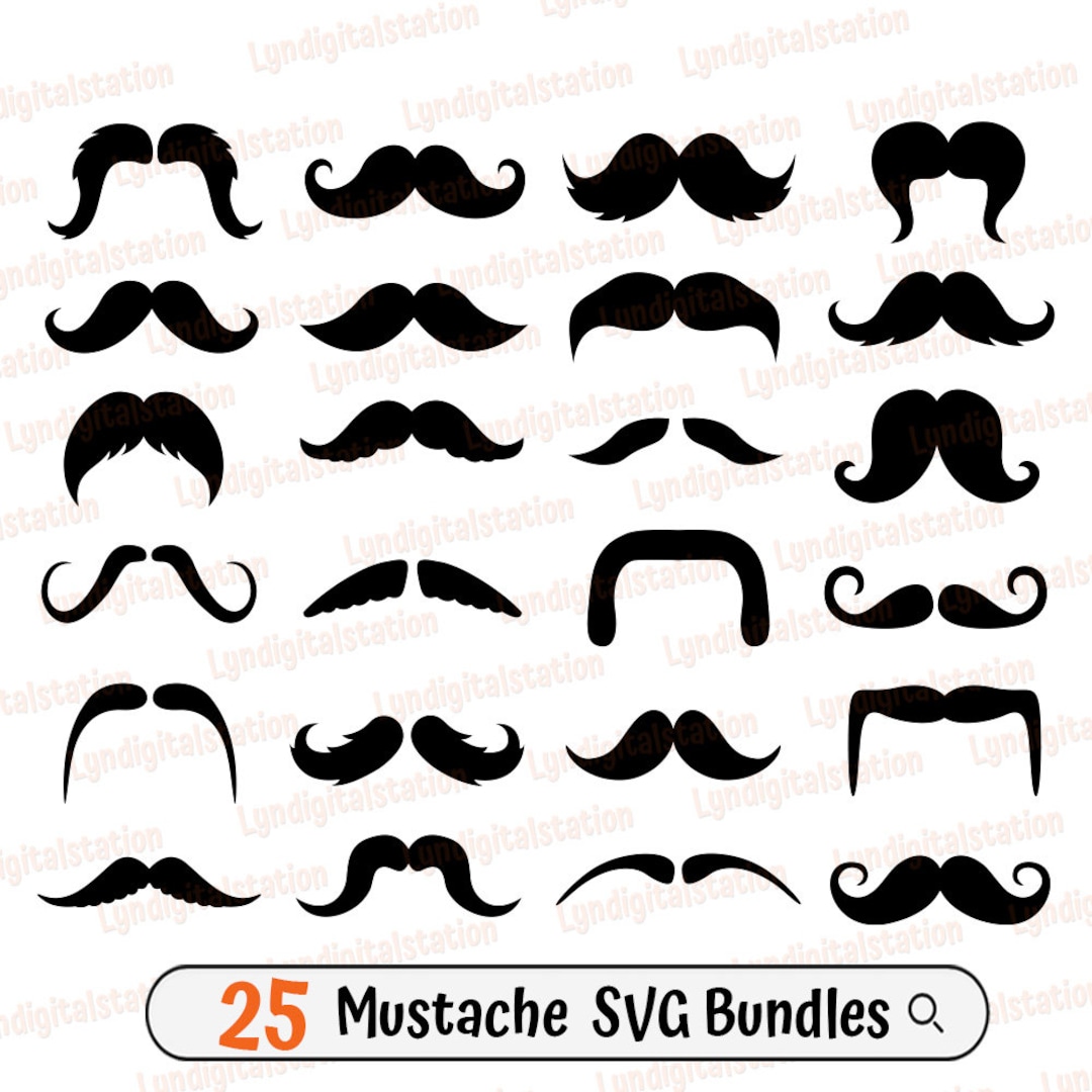 25 Mustache Bundles Svg | Mustache Clipart | Facial Hair Cut File ...