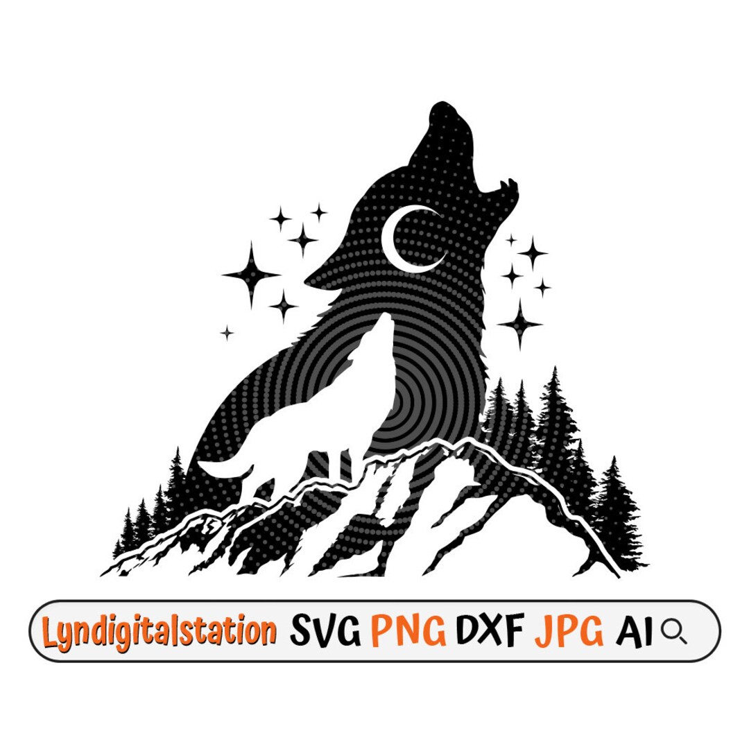 Wolf Scene Svg | Wolf Clipart | Howling Wolf Cut File | Mountain Scene ...