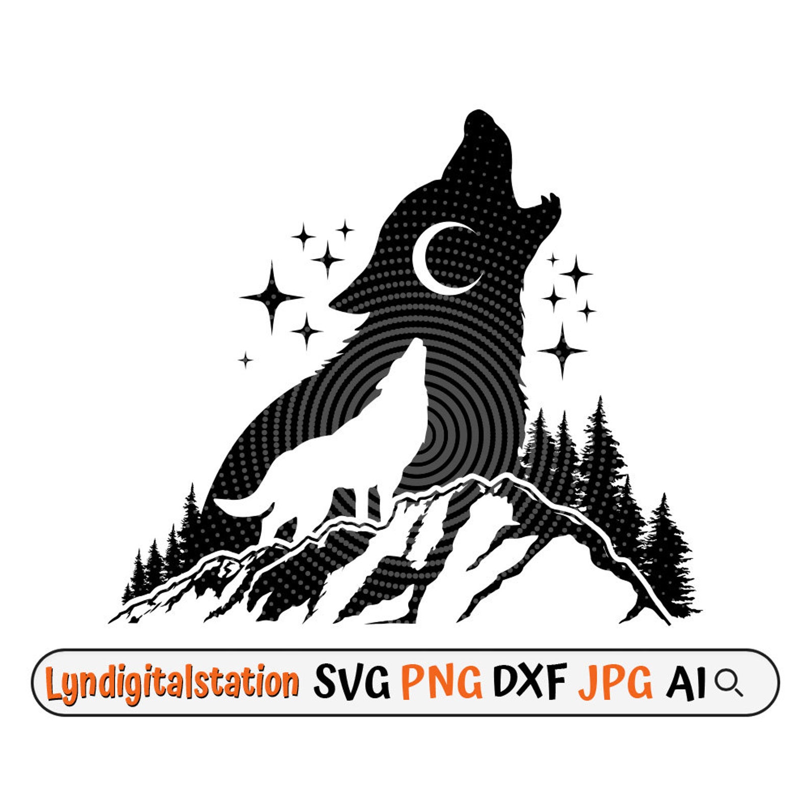 Wolf Scene Svg Wolf Clipart Howling Wolf Cut File Mountain Scene ...