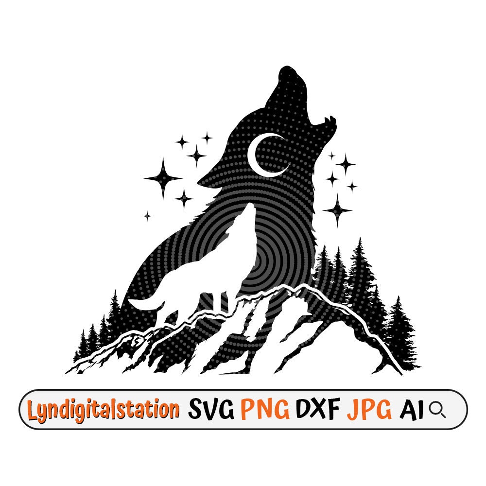 Wolf Scene Svg Wolf Clipart Howling Wolf Cut File Mountain Scene ...