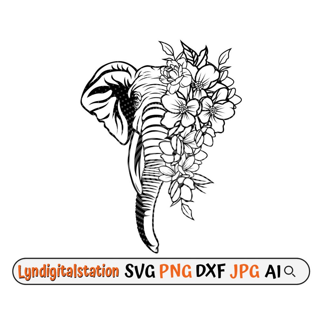 Elephant Floral Svg | Elephant Clipart | Floral Wildlife Cut File ...