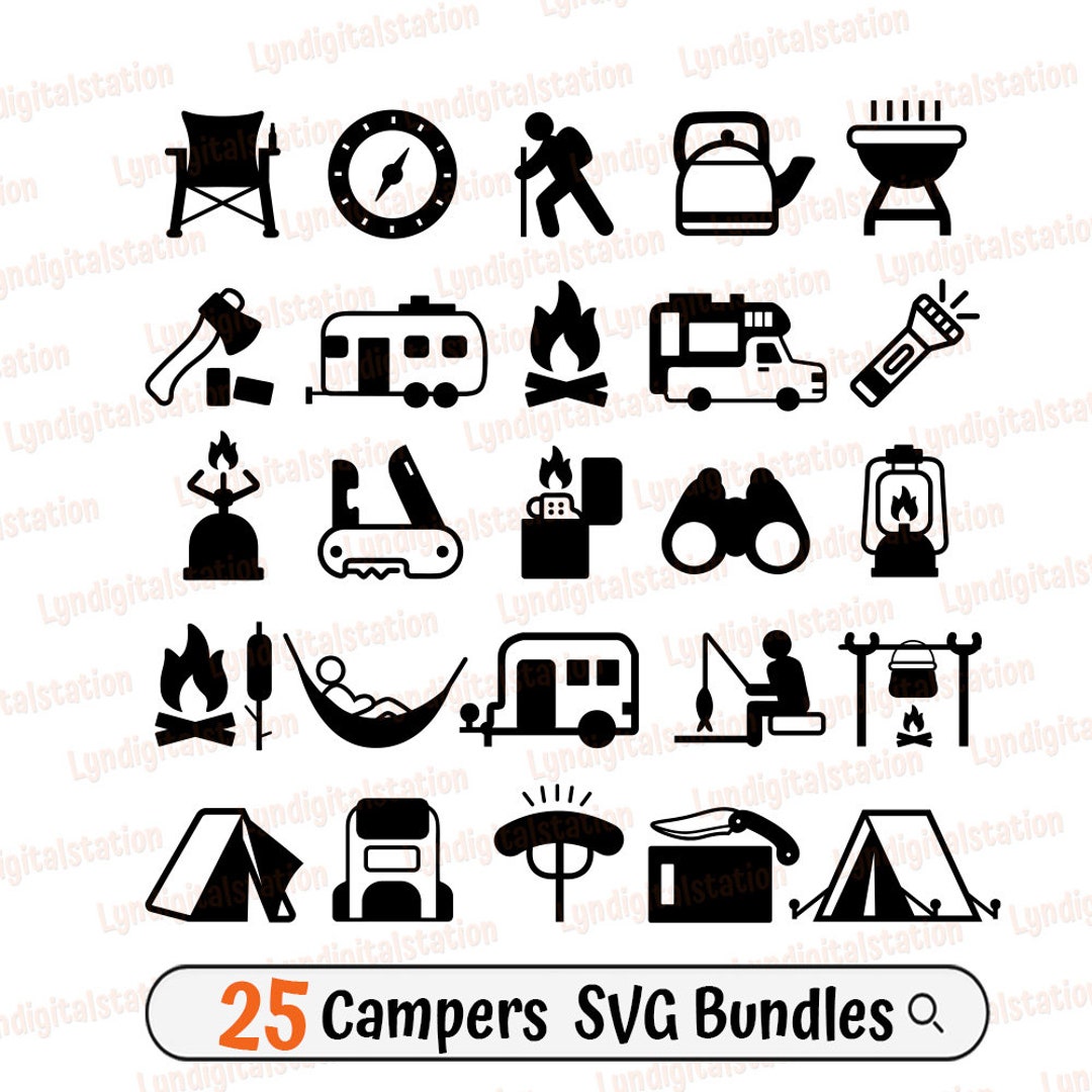 25 Campers Bundles Svg | Outdoor Camping Clipart | Camp Cut File ...