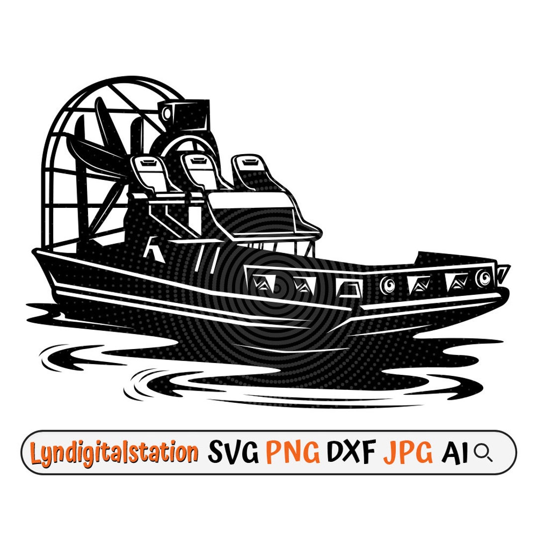 Airboat Svg | Marine Vehicle Clipart | Boat Man Cut File | Boat Stencil ...