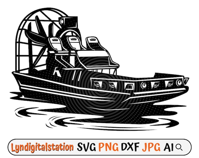 Airboat Svg, Hovercraft Clipart, Swamp Boat Png, Planeboat Dxf Logo ...