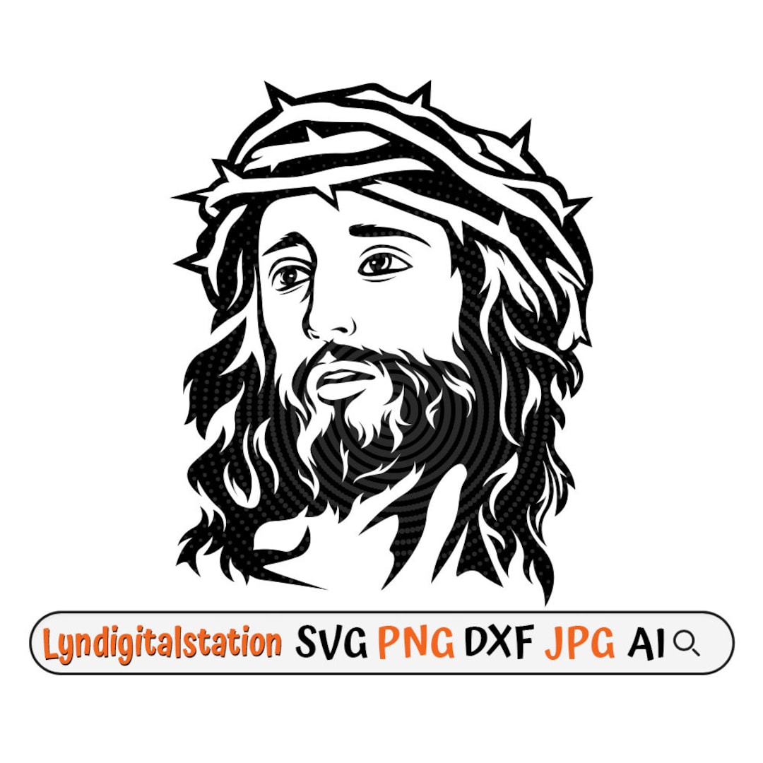 Jesus Svg | Jesus Face Clipart | Crown Jesus Cut File | Crown of Thorns ...