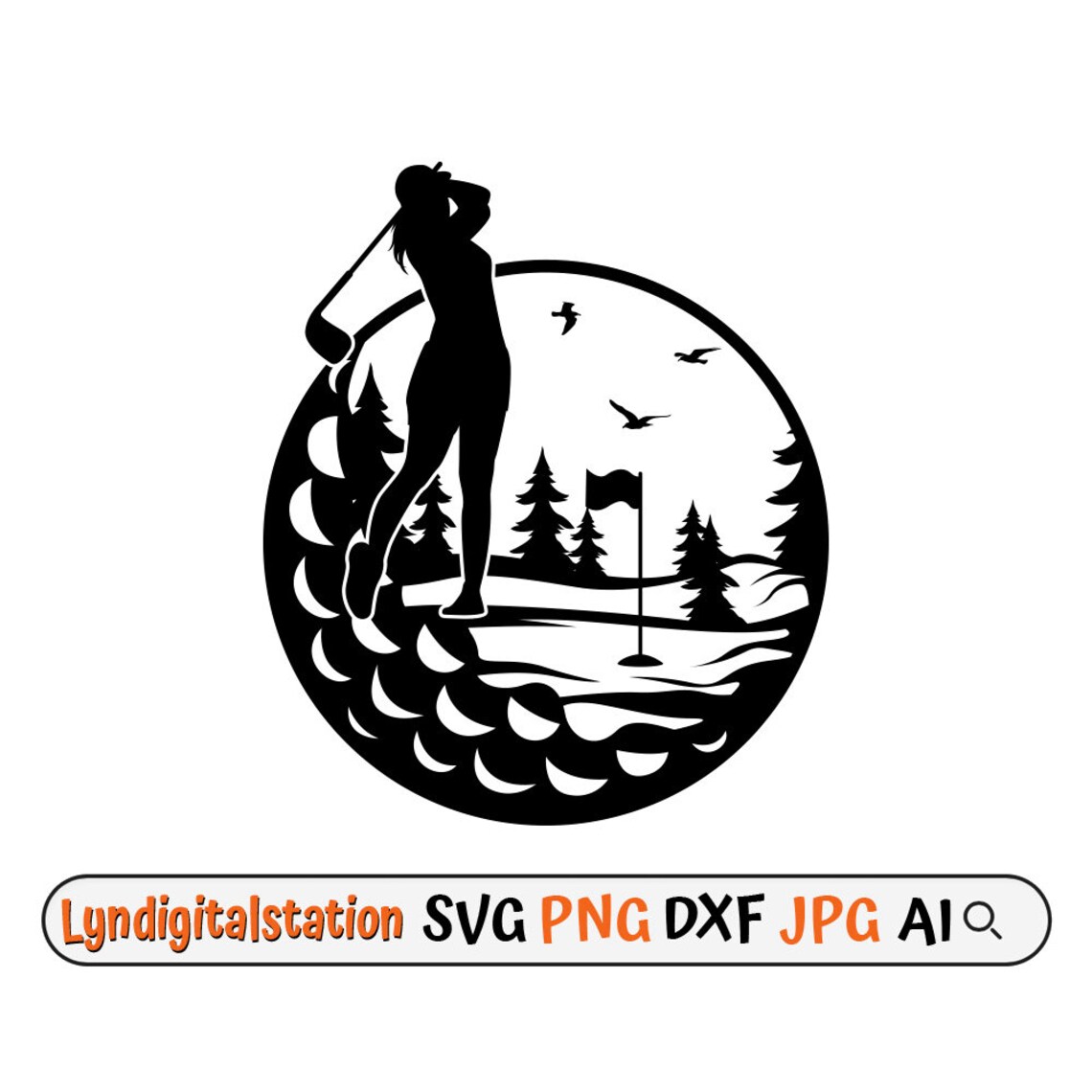 Golf Player Svg Lady Golfer Clipart Golf Ball Cut File Golfer Stencil ...