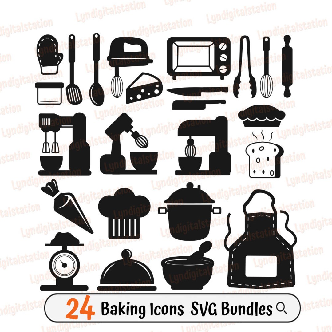 24 Baking Icons Bundles Svg | Baking Recipe Clipart | Baking Utensils ...