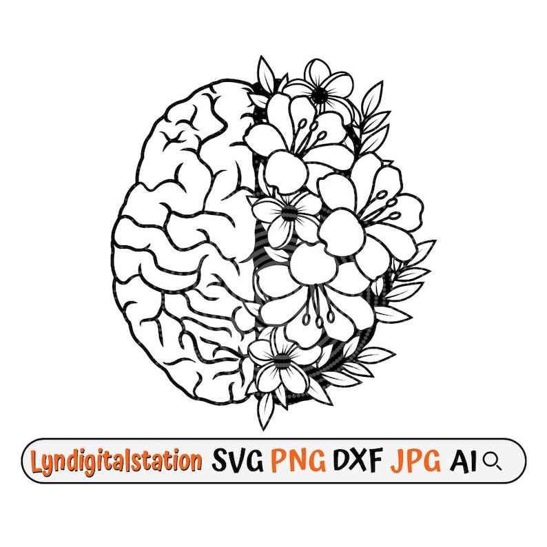 Brain Floral Svg | Brain Clipart | Human Anatomy Cut File | Blossom ...