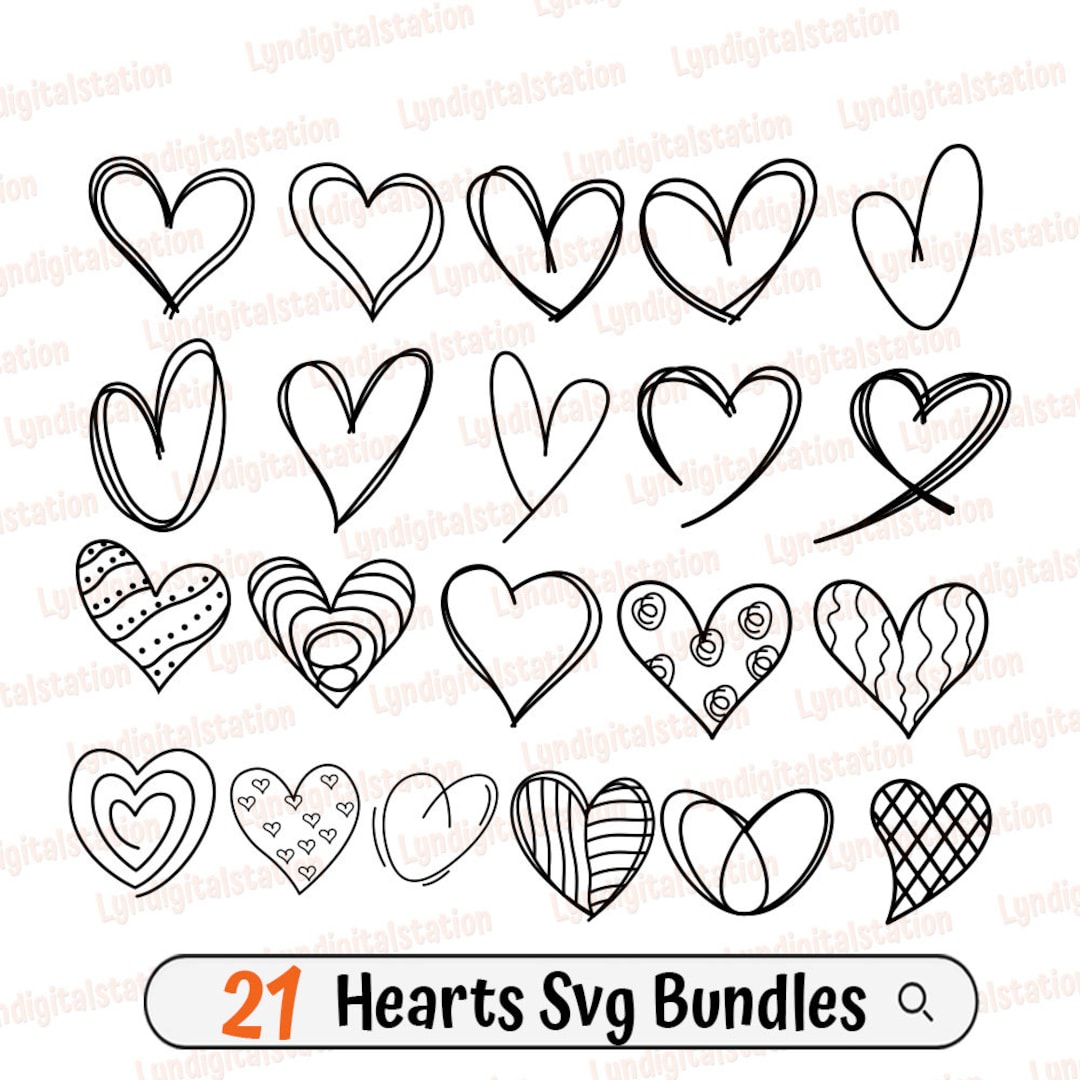 21 Heart Bundles Svg | Heart Shape Clipart | Love Doodle Cut File ...