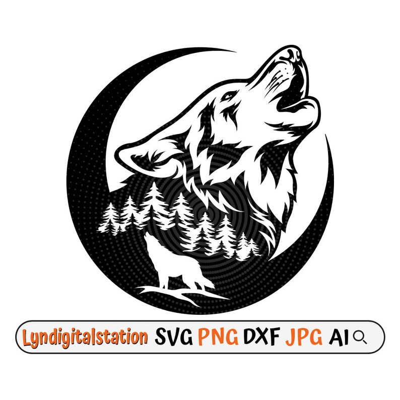 Wolf Howling Scene Svg Howling Wolf Clipart Mountain Scene Cut File ...