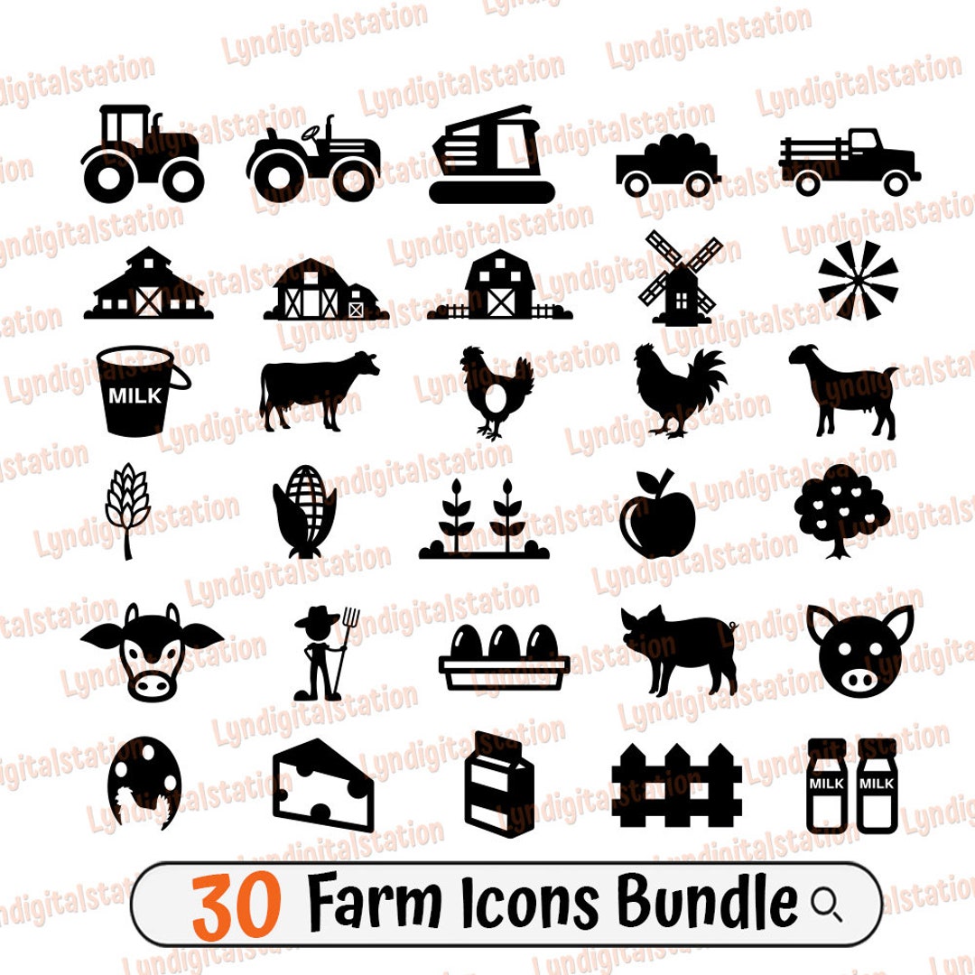 30 Farm Icons Bundle Svg | Farming Vehicle Clipart | Agriculture Cut ...