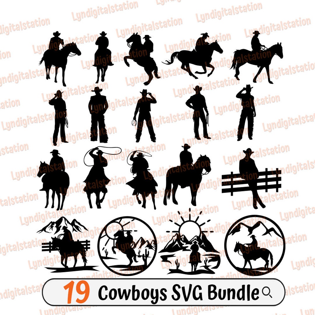19 Cowboy Bundles Svg | Cowboy Scene Clipart | Western Cut File | Rodeo ...