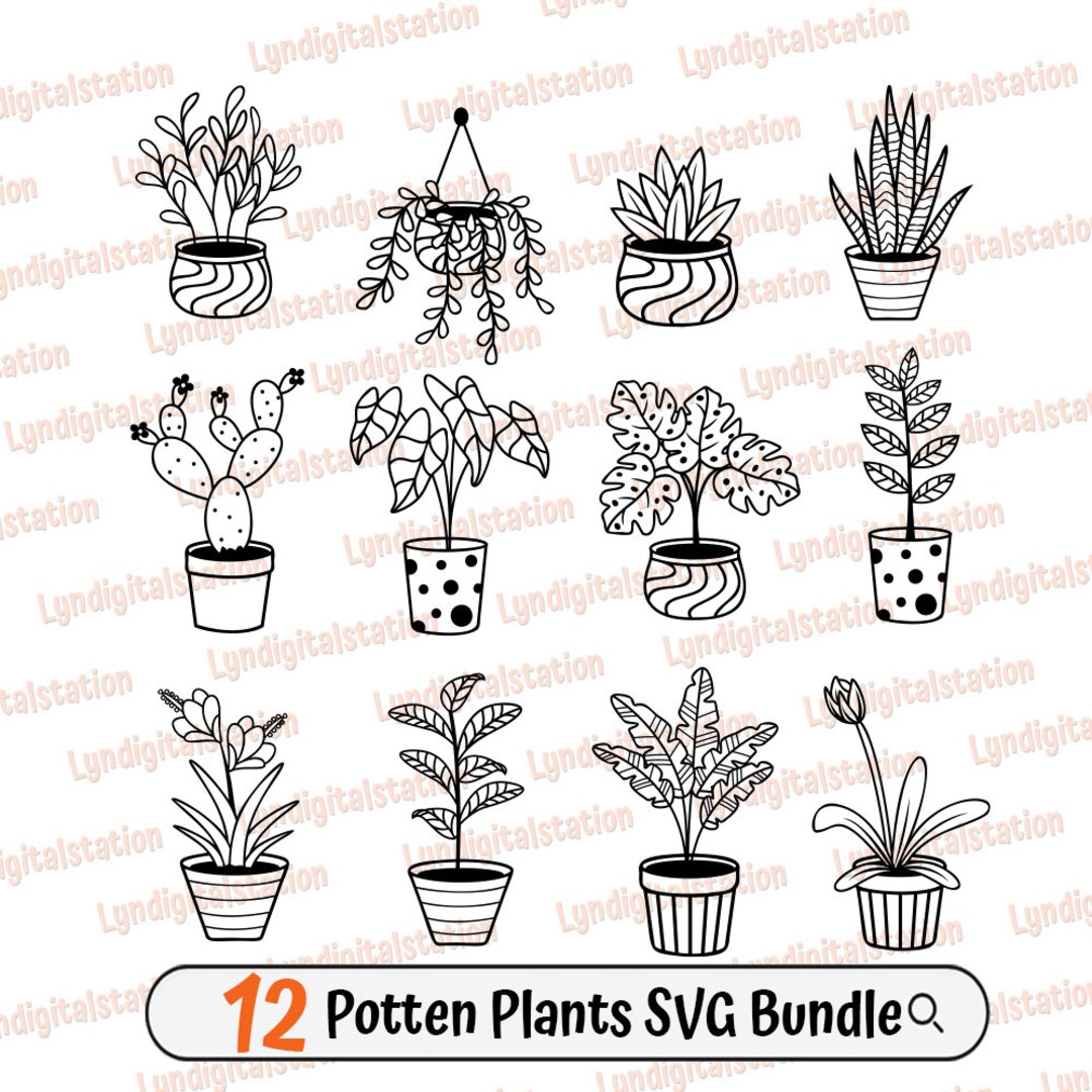 12 Potted Plants Bundle Svg | Ornamental Plants Clipart | Flowering ...