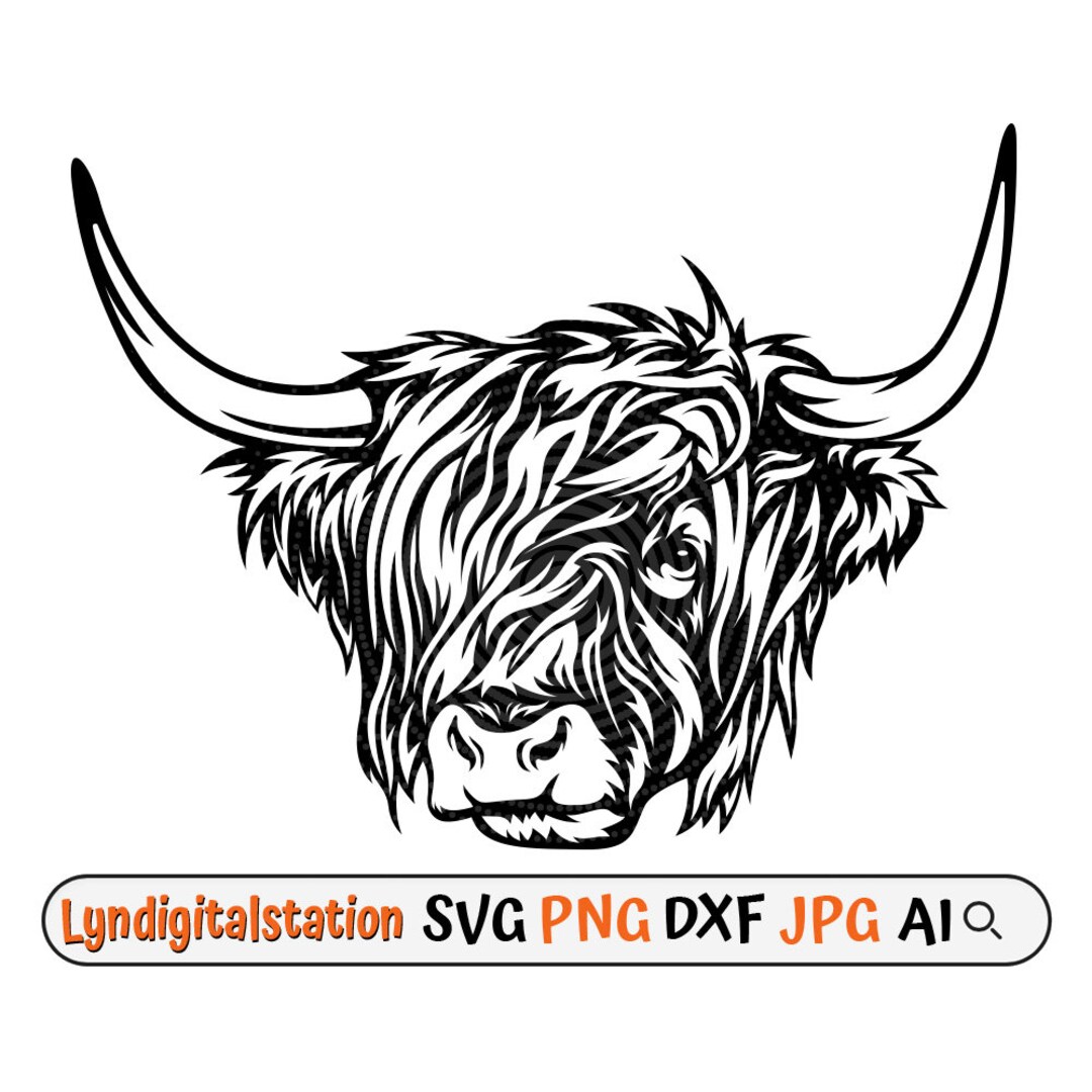 Highland Cow Head Svg | Farm Animal Clipart | Dairy Cattle Cut File ...