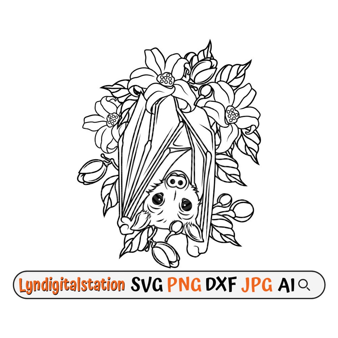 Floral Bat Svg | Flower Bat Clipart | Bat Cut File | Flower Stencil ...