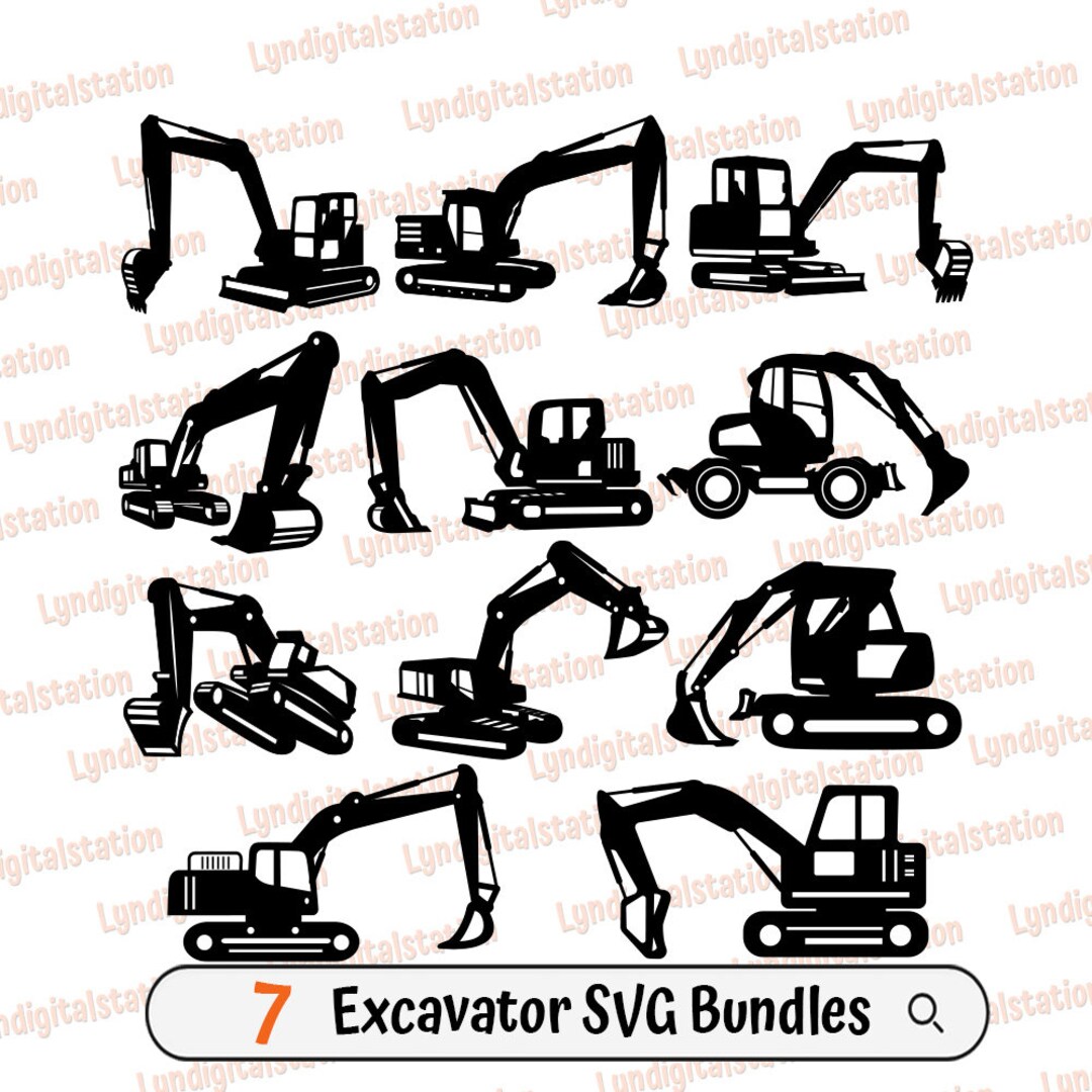 Excavator Bundles Svg | 7 Heavy Equipment Clipart | Trucks Cut File ...