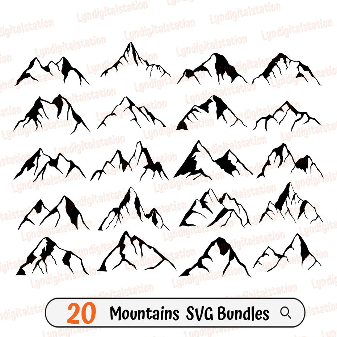 20 Mountain Bundles Svg | Mountain Clipart | Set of Mountain Shapes Cut ...