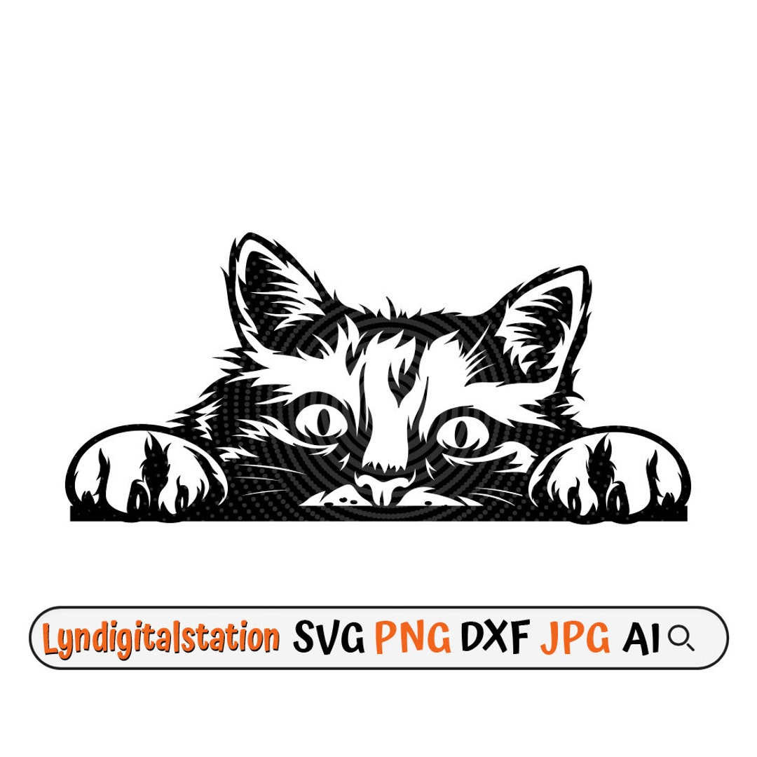 Cat Peeking Svg | Peek a Boo Kitten Clipart | Cat Cut File| Cat Stencil ...