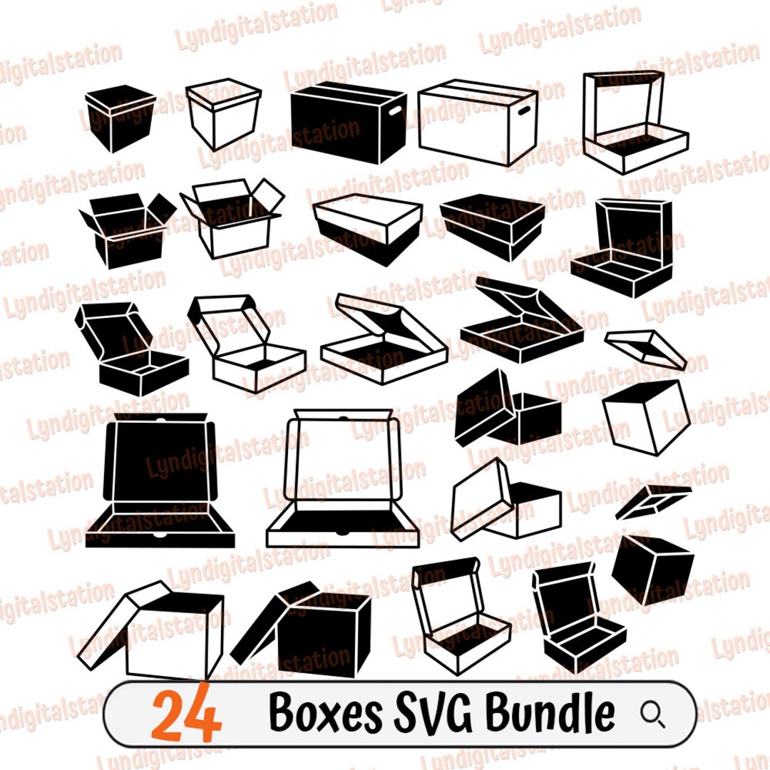 24 Boxes Bundles Svg | Shape Clipart | Storage Cut File | Cardboard Box ...