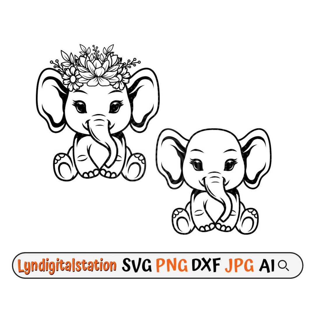 Cute Elephant Svg | Elephant Floral | Elephant Clipart | Baby Elephants ...