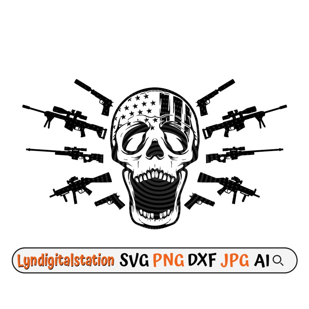 US Death Skull Svg Skull With Guns Clipart Dead Skull Warrior Cut File ...