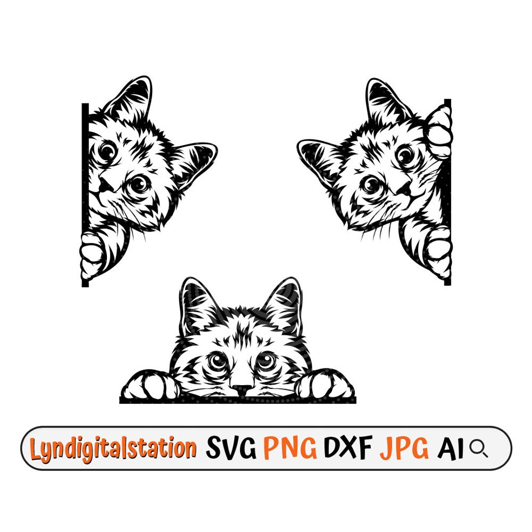 Cute Cat Peeking Svg | Cat Clipart | Peeking Kittens Cut File | 3 ...
