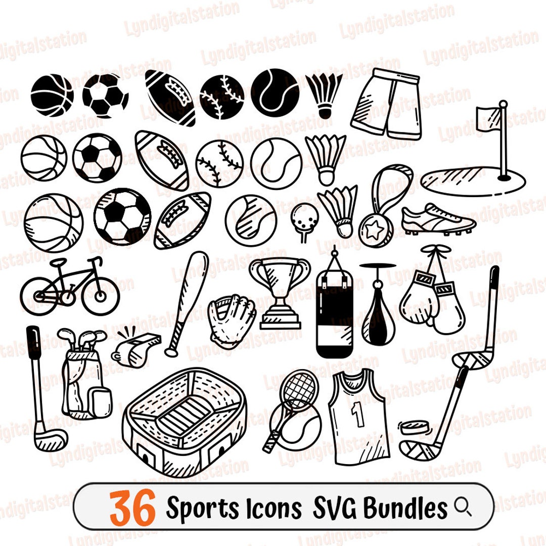 36 Sports Icon Bundles Svg | Ball Sports Clipart | Sports Gear Cut File ...