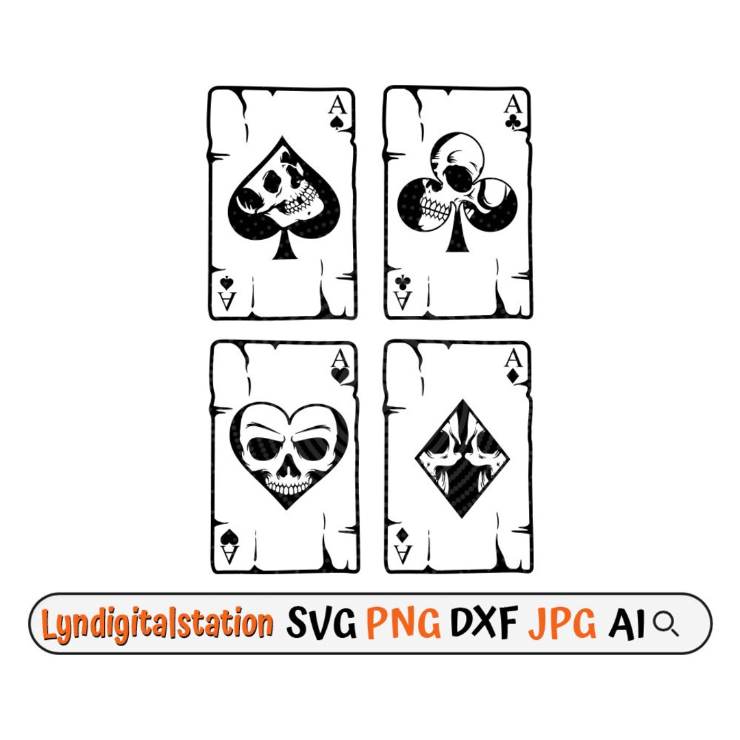 Skull Card Svg Dead Deck of Cards Clipart Clubs & Spades Cut File Heart ...
