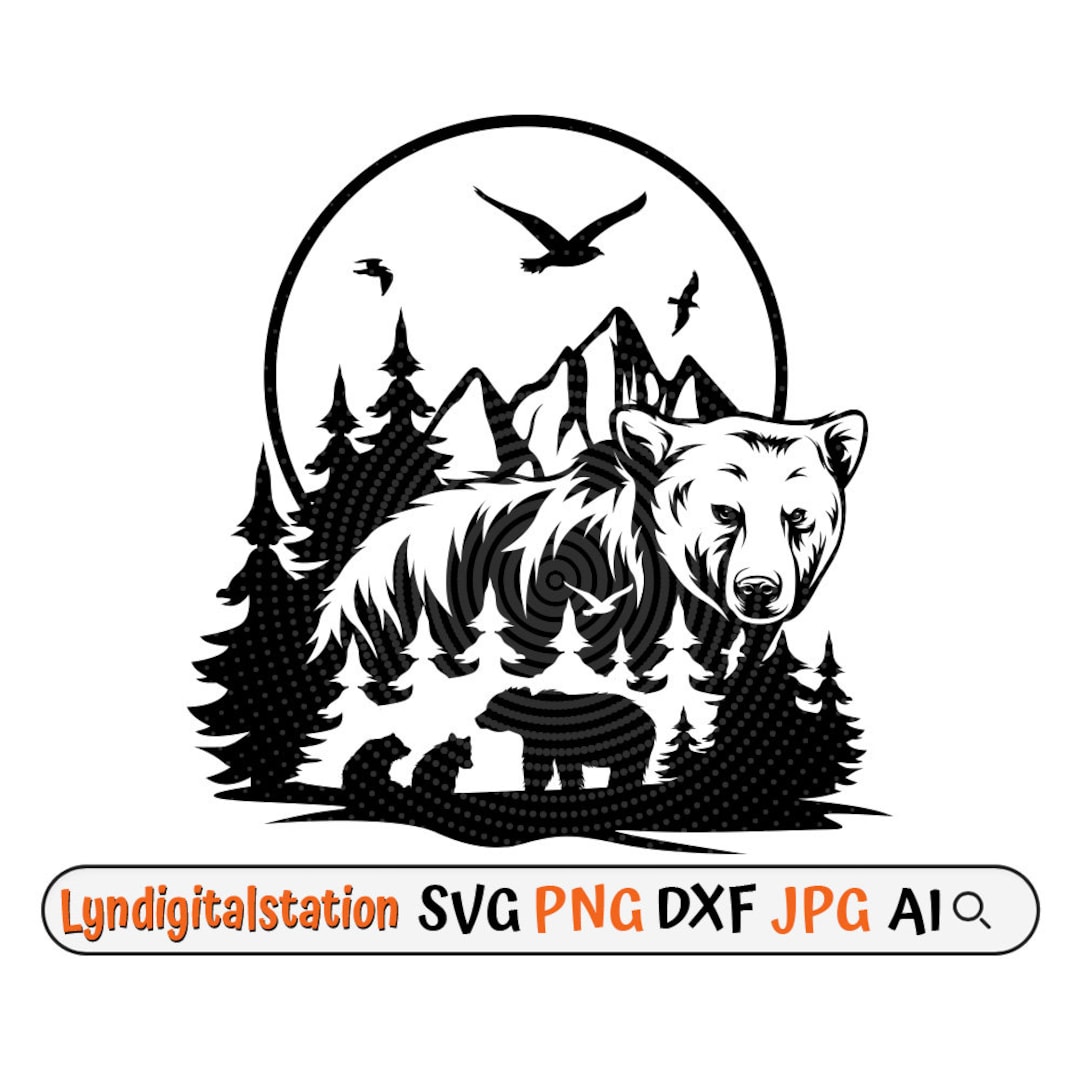 Bear Scene Svg | Forest Bears Clipart | Mountain Scene Cut File ...