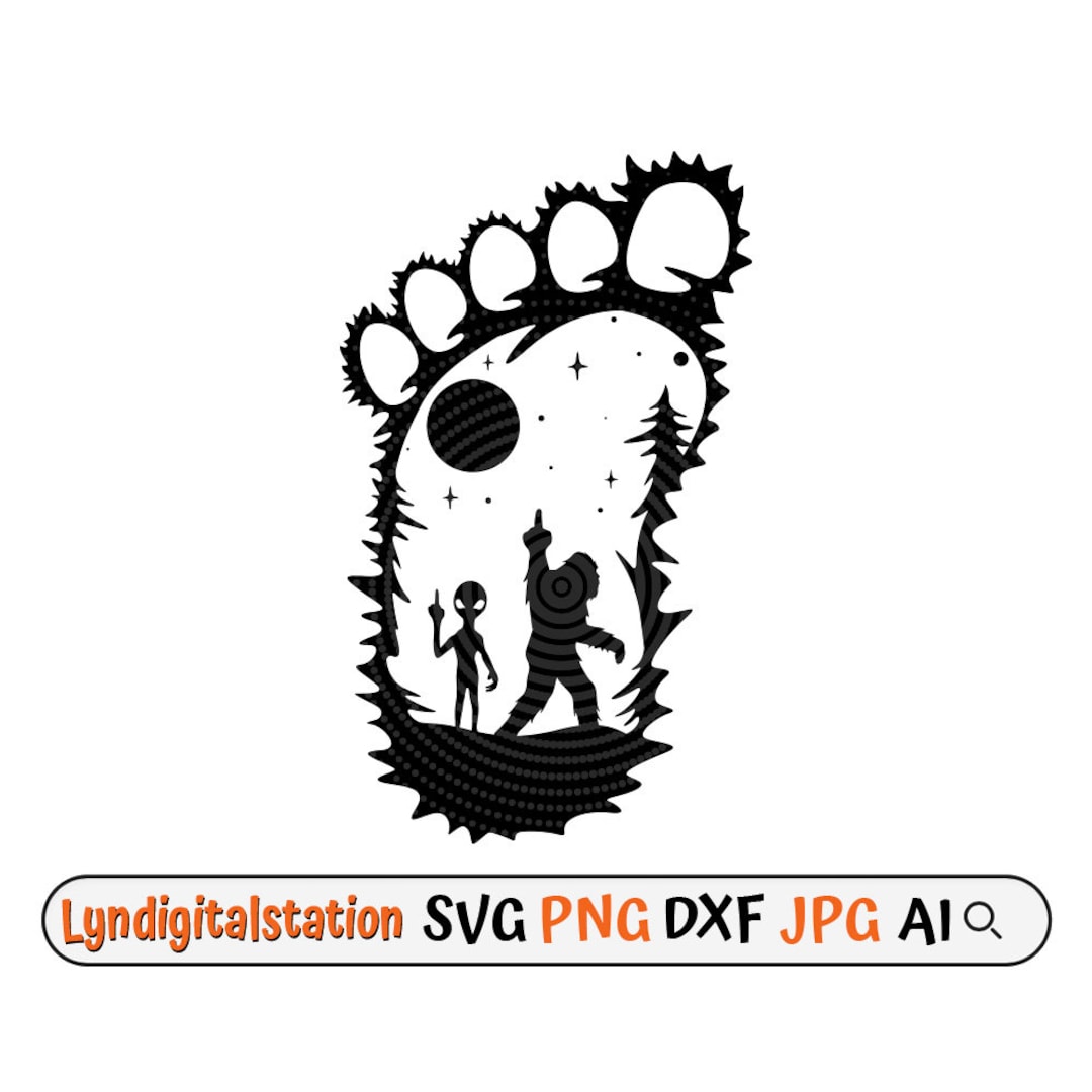 Alien and Bigfoot Svg | Bigfoot Clipart | Alien Cut File | Mystical Big ...