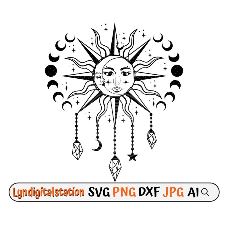 Mystical Sun and Moon Svg sun and Moon Clipart Moon Cut File Mystical ...
