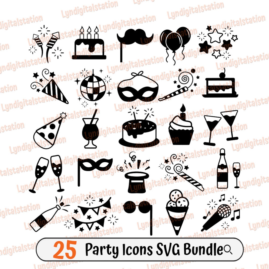 25 Party Icons Bundles Svg | Party Music Svg | Popper Clipart | Cake ...