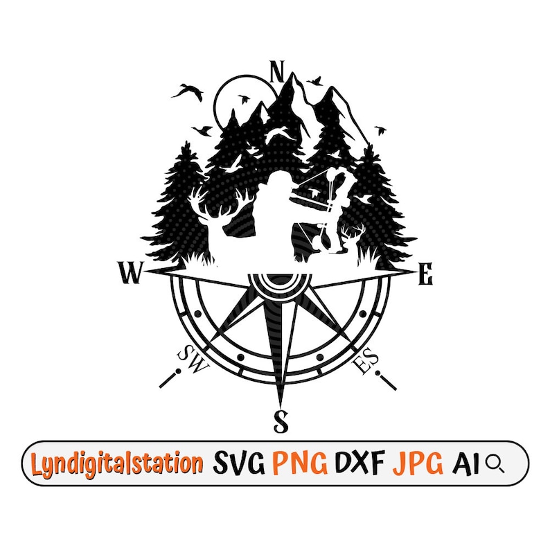 Bow Hunting Svg | Outdoor Hunting Compass Clipart | Deer Hunter Cut ...