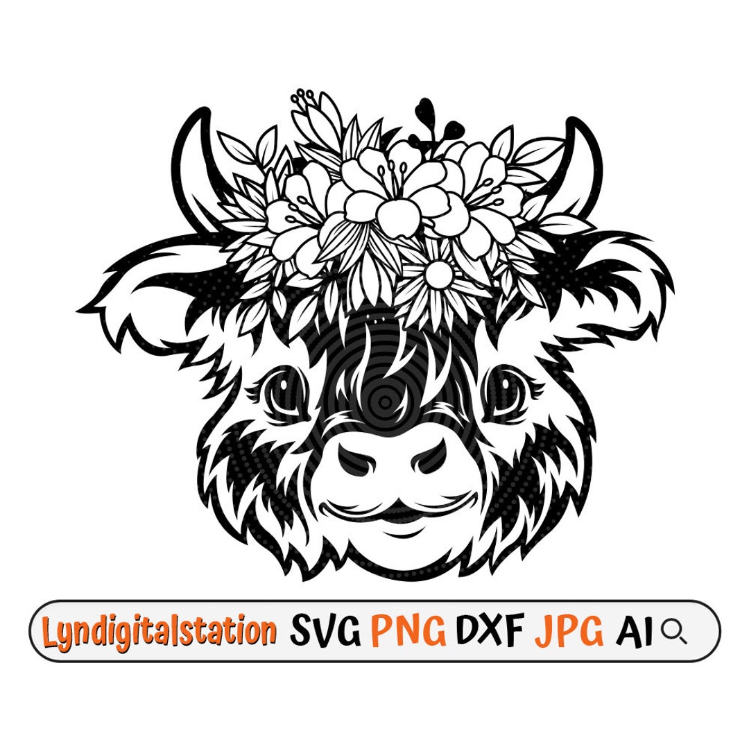 Floral Highland Cow Svg | Floral Farm Animal Clipart | Floral Cow Cut ...