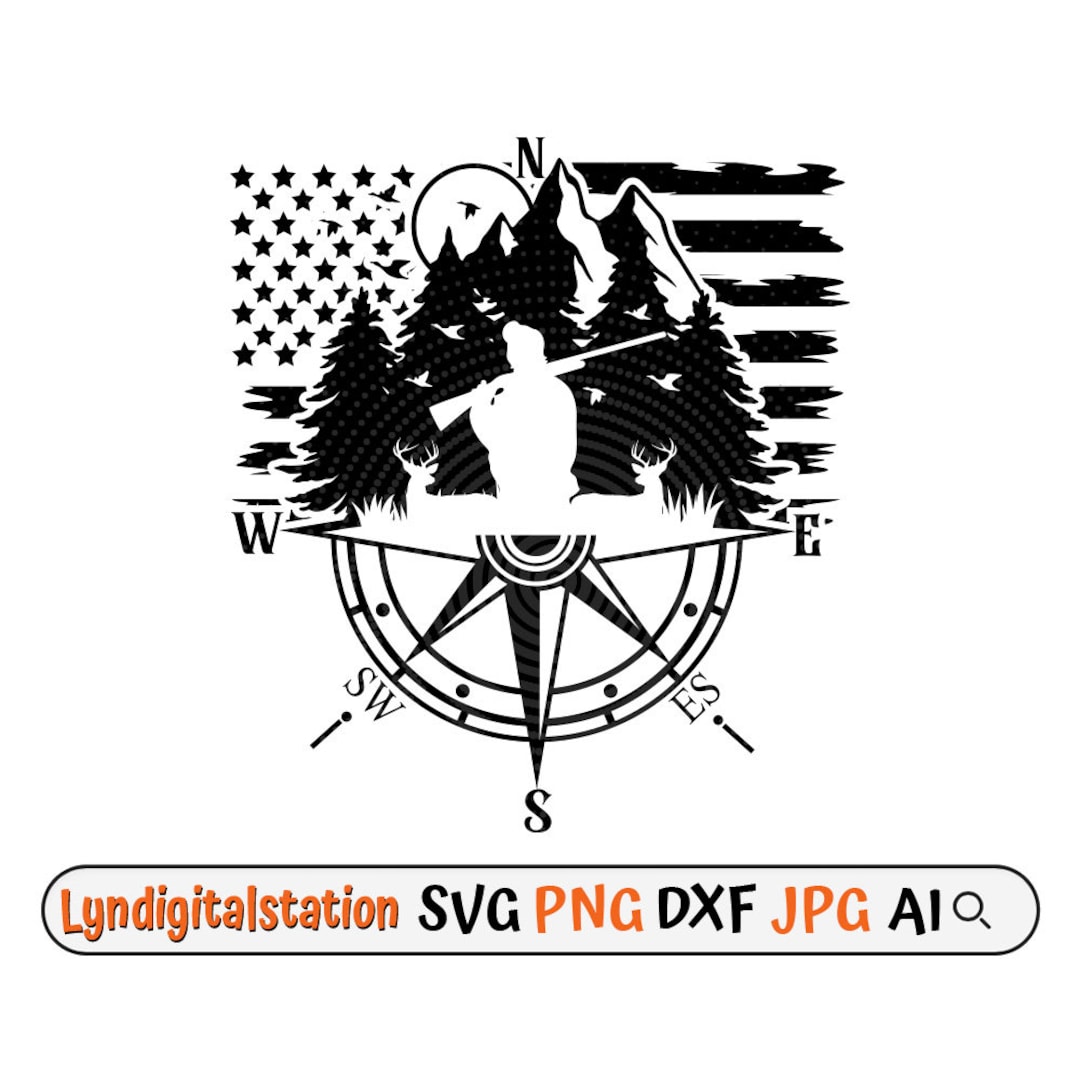 US Duck Hunting Svg | Outdoor Hunting Compass Clipart | Hunter Cut File ...