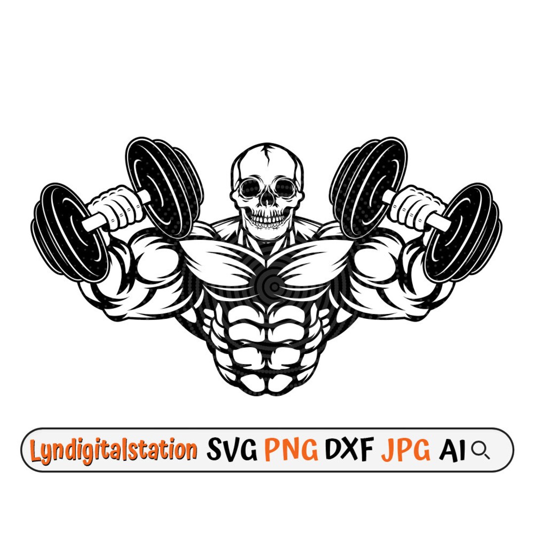 Body Builder Svg | Skull Head Body Builder Clipart | Dead Muscle Man ...