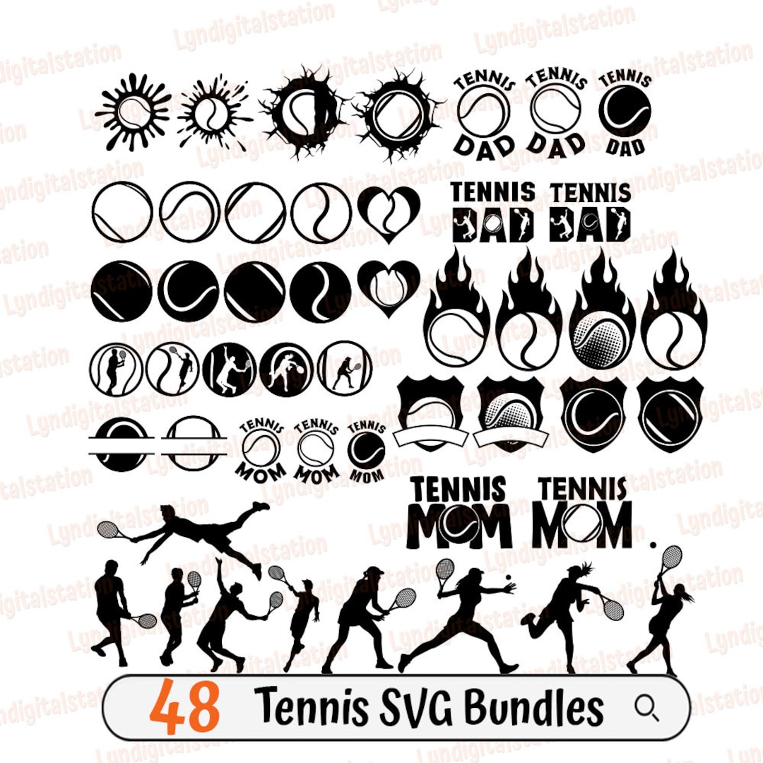 48 Tennis Bundles Svg Tennis Player Clipart Tennis Ball Cut File Racket ...