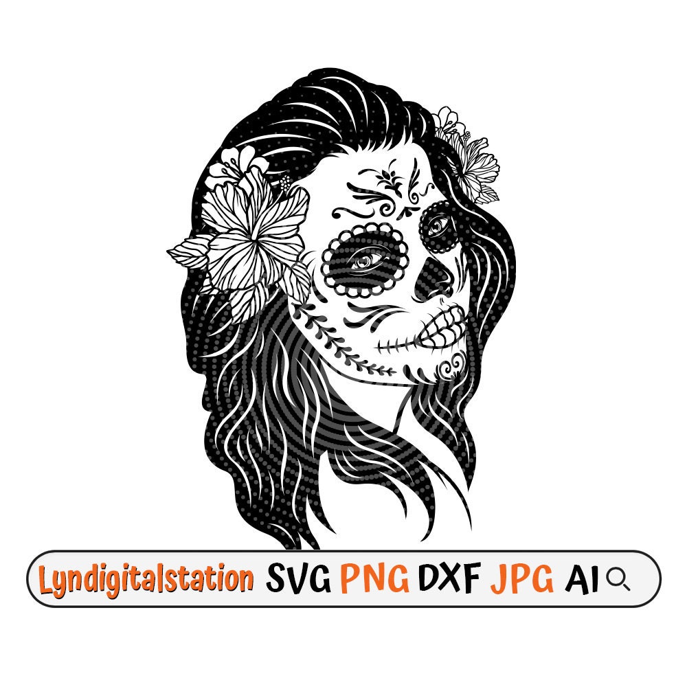 Sugar Skull Svg Catrina Clipart La Muerta Stencil Lady of - Etsy