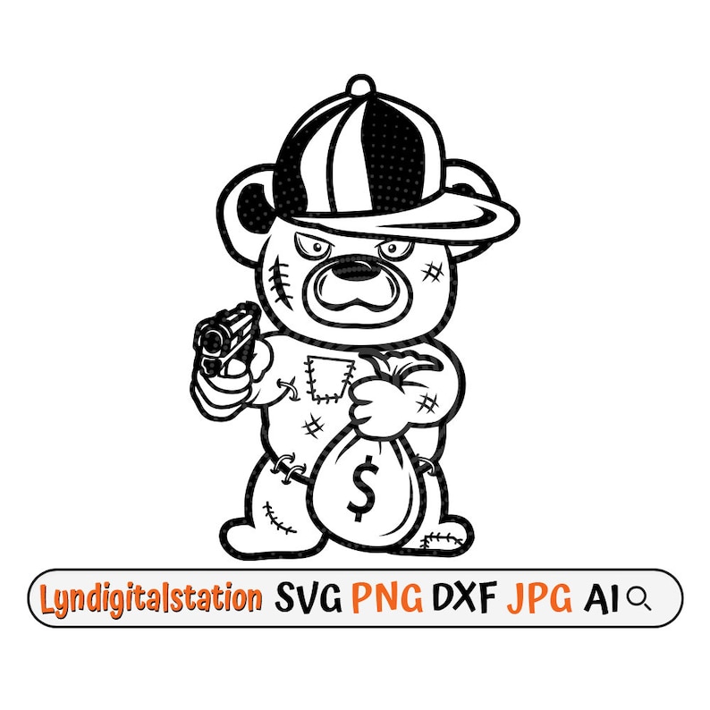 Gangst Teddy Svg | Bandit Clipart | Robber Teddy With Money Back Cut ...
