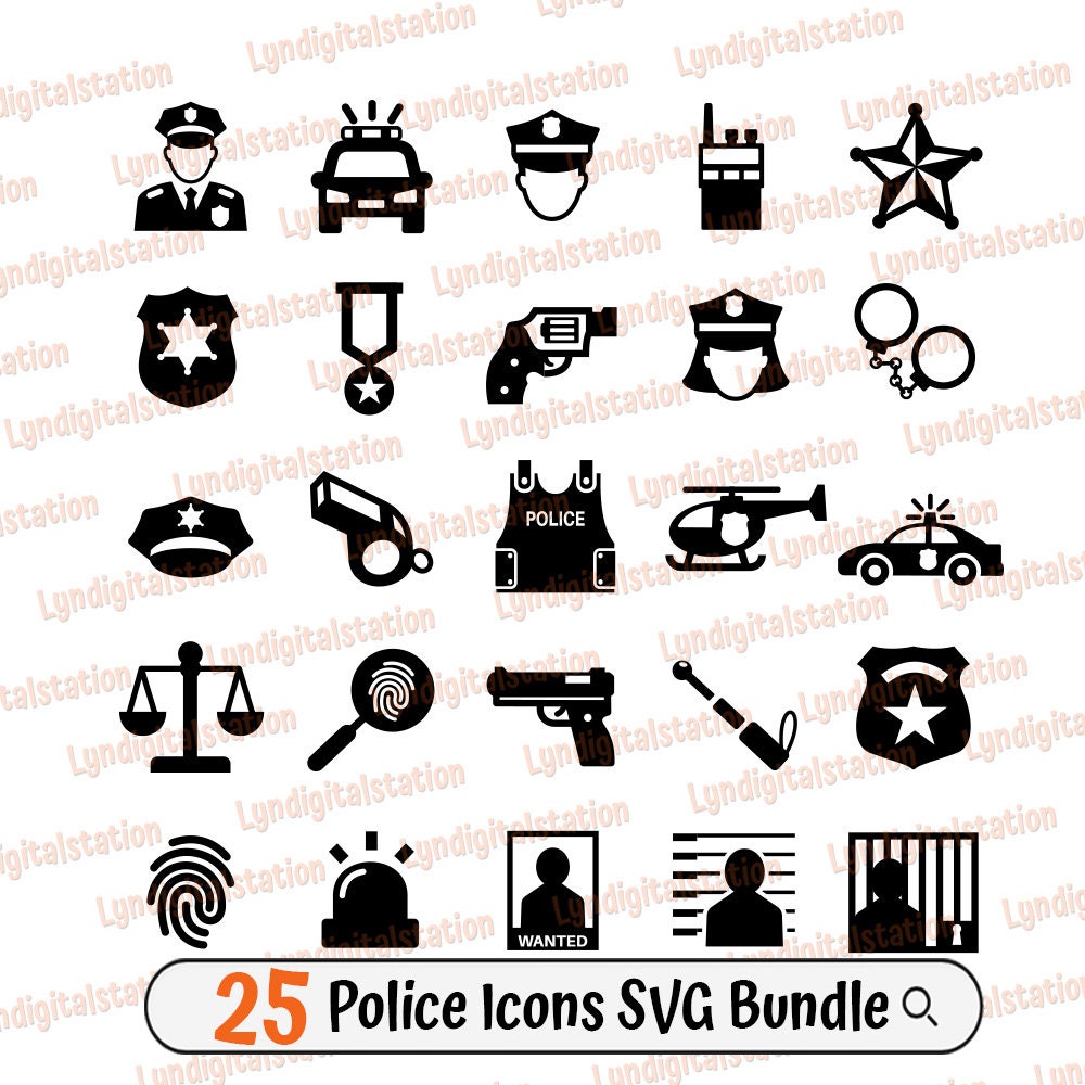 25 Police Icons Bundles Svg COPS Clipart Justice Cut File Criminals ...