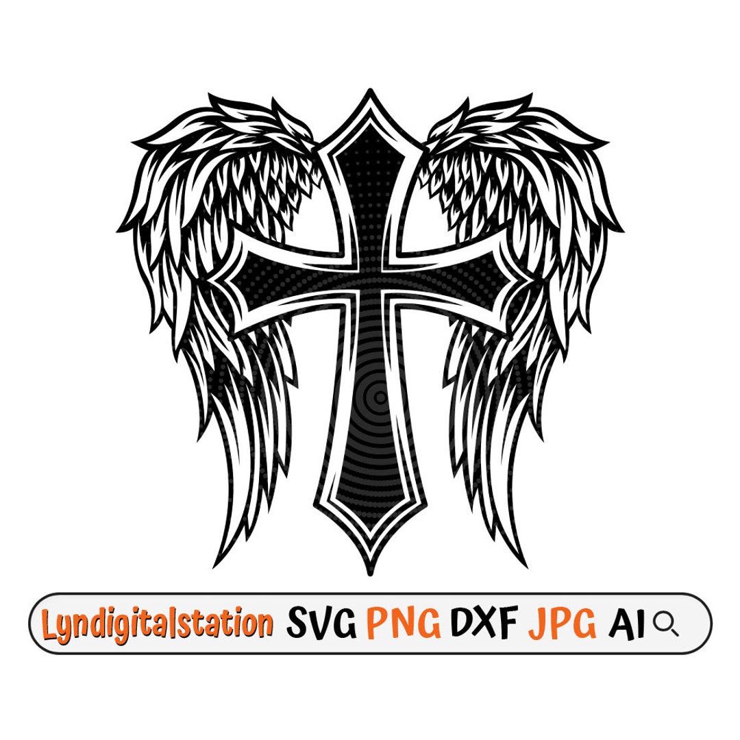 Cross With Wings Svg | Cross Memorial Clipart | Crucifix Wings Cut File ...