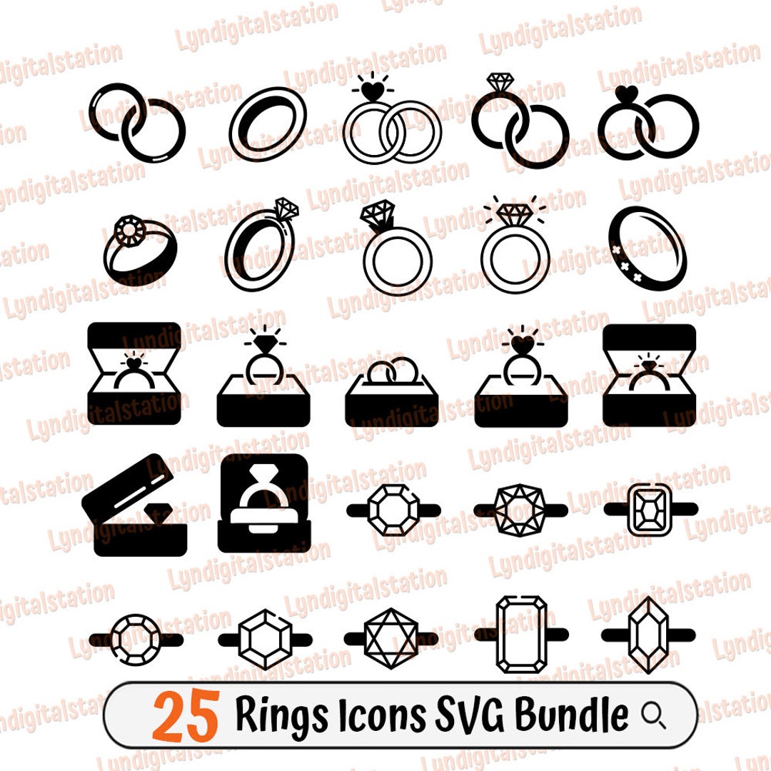 25 Rings Icons Bundles Svg | Couple Clipart | Diamond Cut File ...